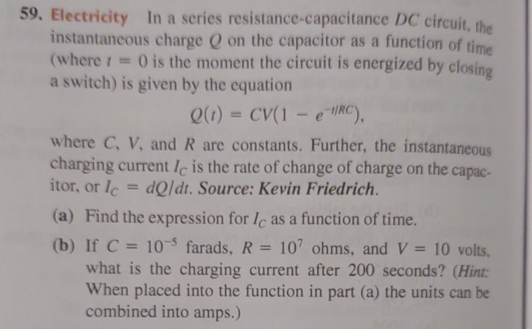 Solved 9. Electricity In a series resistance-capacitance DC | Chegg.com