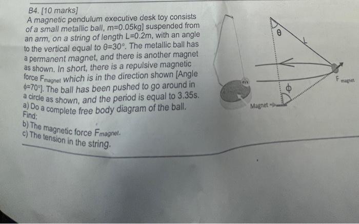Solved B4. [10 marks] A magnetic pendulum executive desk toy | Chegg.com
