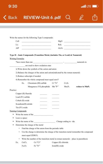 Binary lenic Cempounds (2 elements) Type I- Loaic | Chegg.com