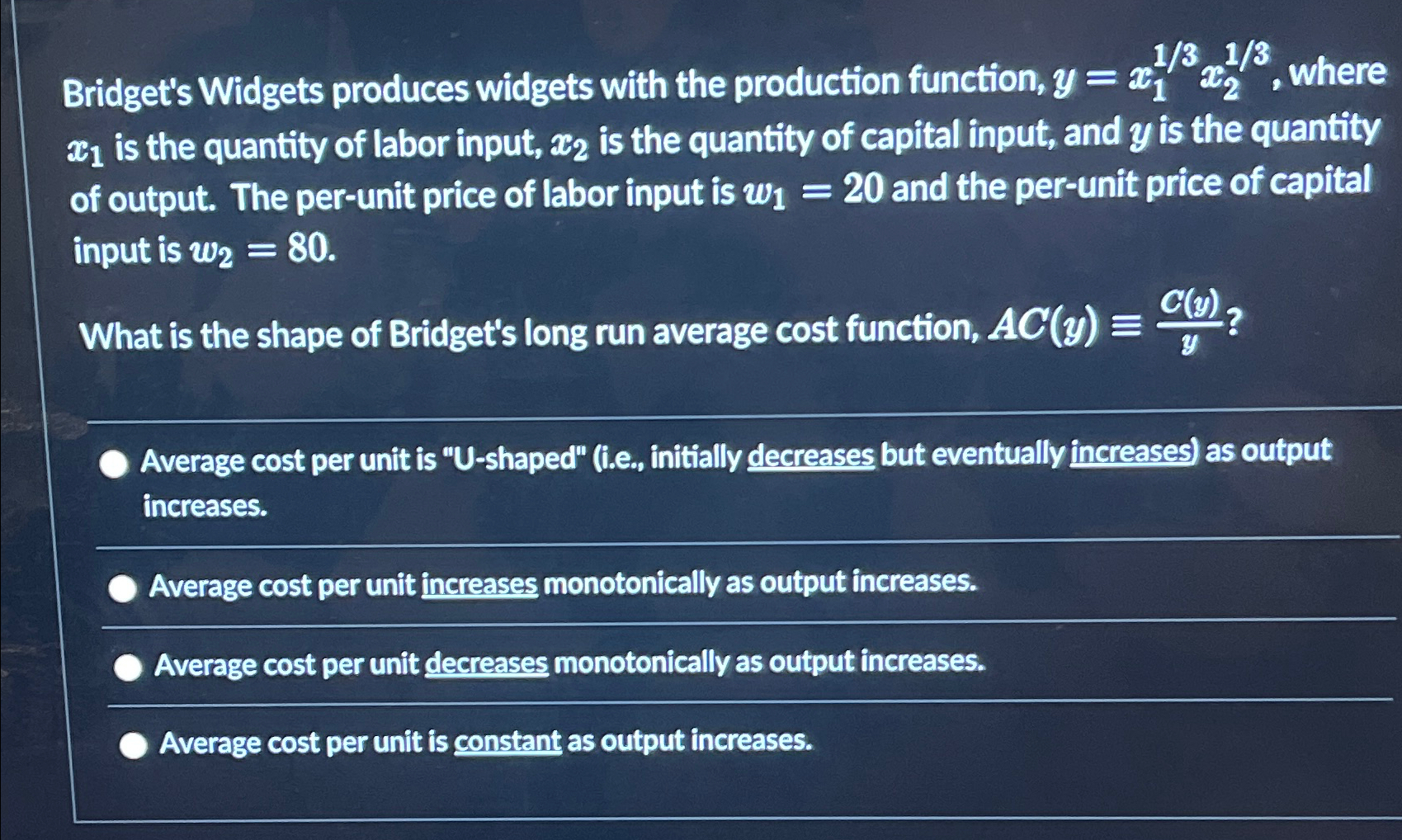 Bridget's Widgets produces widgets with the | Chegg.com