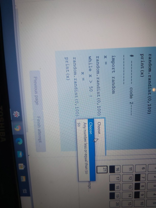 Solved N random.randint (0, 100) print (x) 6 7 8 9 10 # code | Chegg.com