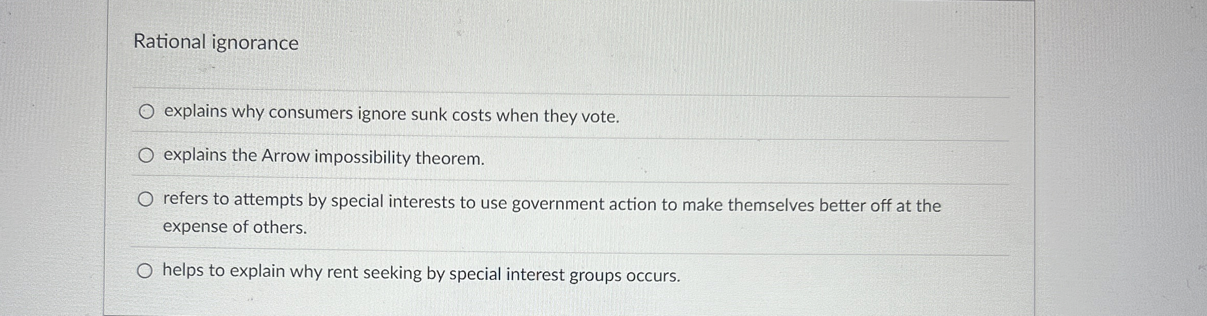 Solved Rational ignoranceexplains why consumers ignore sunk | Chegg.com