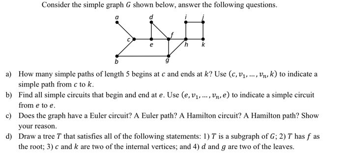 Solved Consider the simple graph G shown below, answer the | Chegg.com