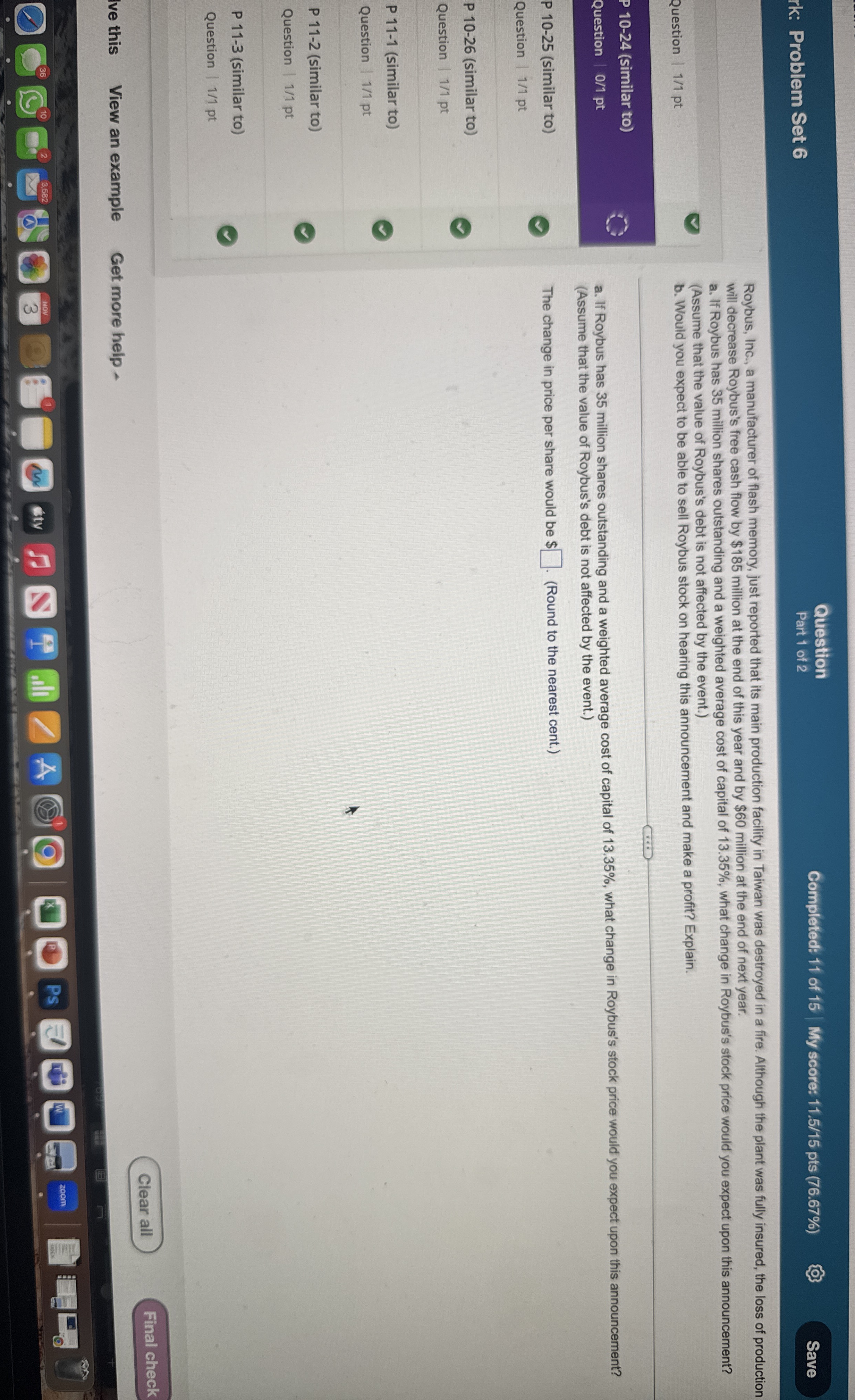 Solved Problem Set 6QuestionPart 1 ﻿of 2Completed: 11 ﻿of | Chegg.com