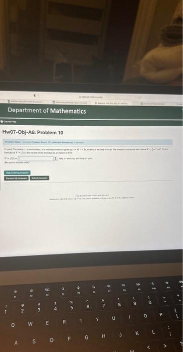 5: Department of Mathematics Hw07-Obj-A6: Problem 10 | Chegg.com