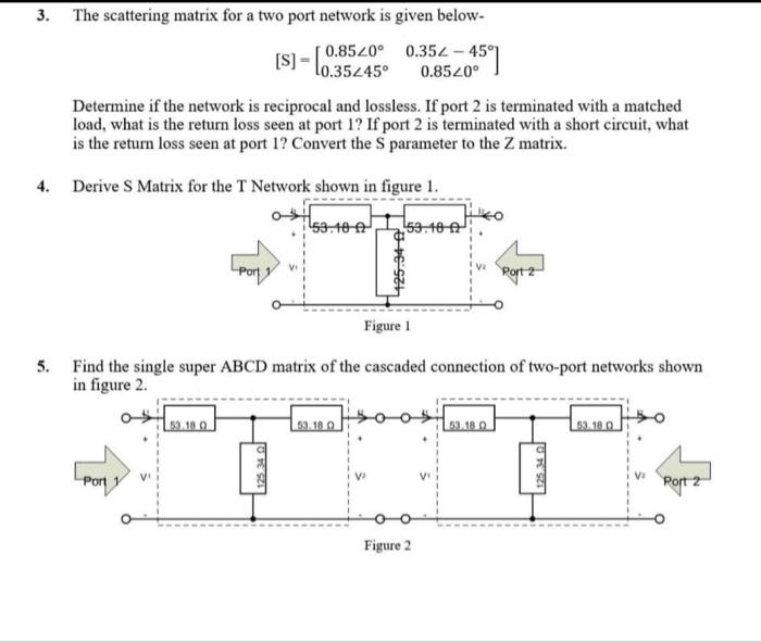 Solved 3. The scattering matrix for a two port network is | Chegg.com