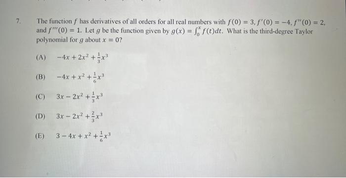 Solved The function f has derivatives of all orders for all | Chegg.com