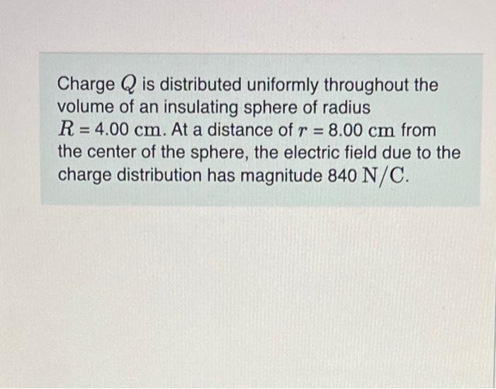 Solved Charge Q is distributed uniformly throughout the | Chegg.com