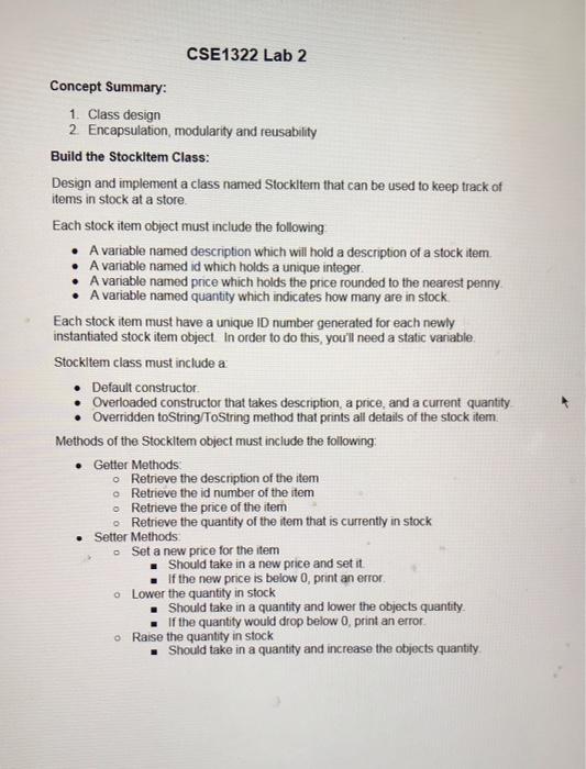 Solved CSE1322 Lab 2 Concept Summary: 1. Class design 2 | Chegg.com