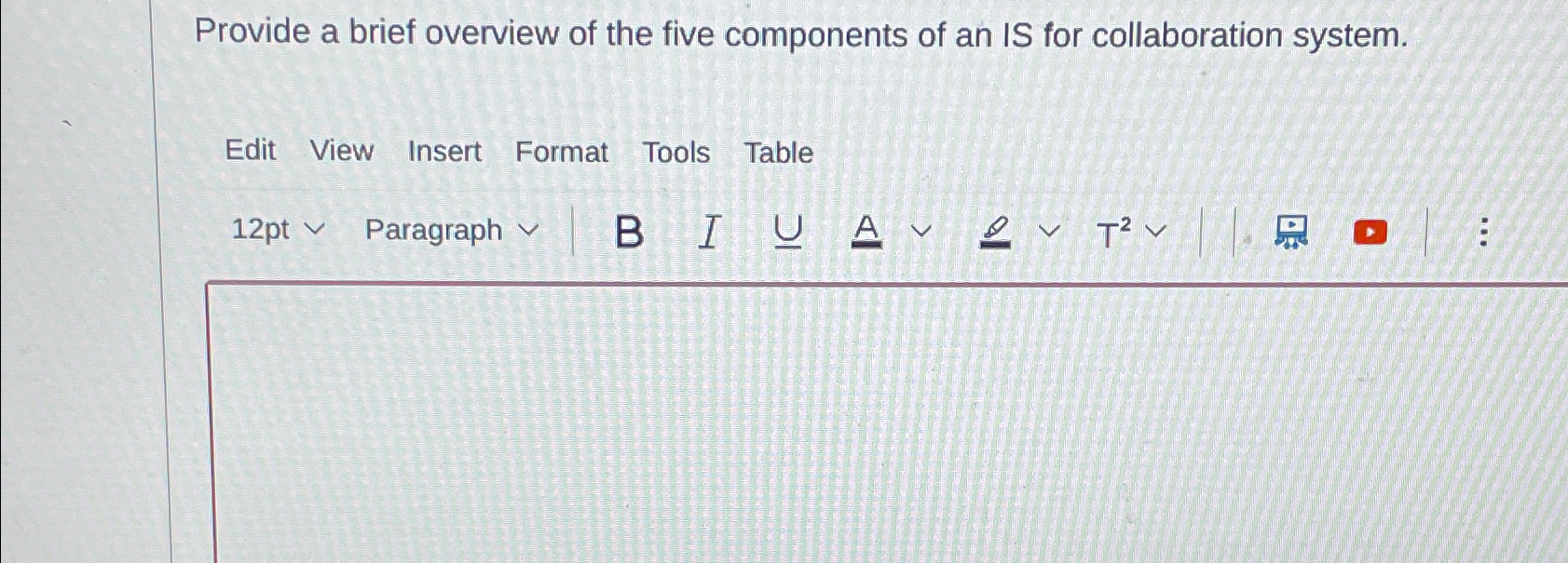 Solved Provide a brief overview of the five components of an | Chegg.com