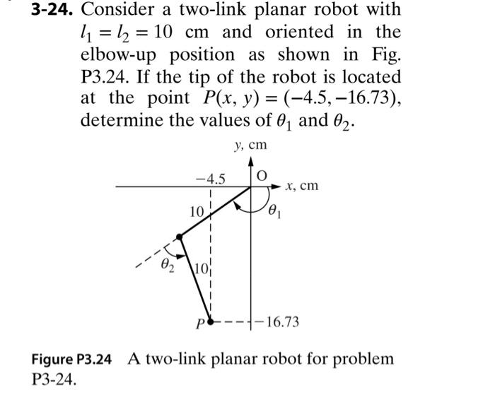 Solved 3-24. Consider a two-link planar robot with l1=l2=10 | Chegg.com