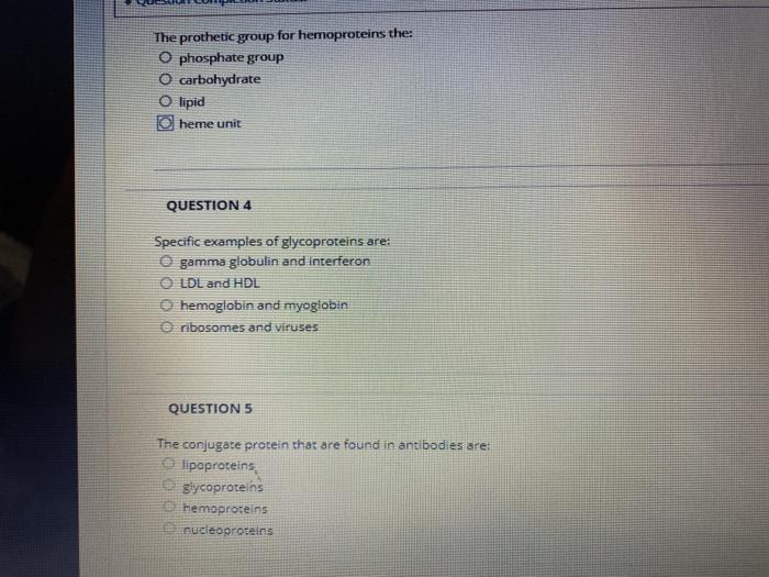 Solved The prothetic group for hemoproteins the: O phosphate | Chegg.com