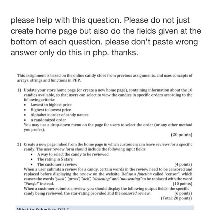 Solved please only do this in php. please please don't paste | Chegg.com