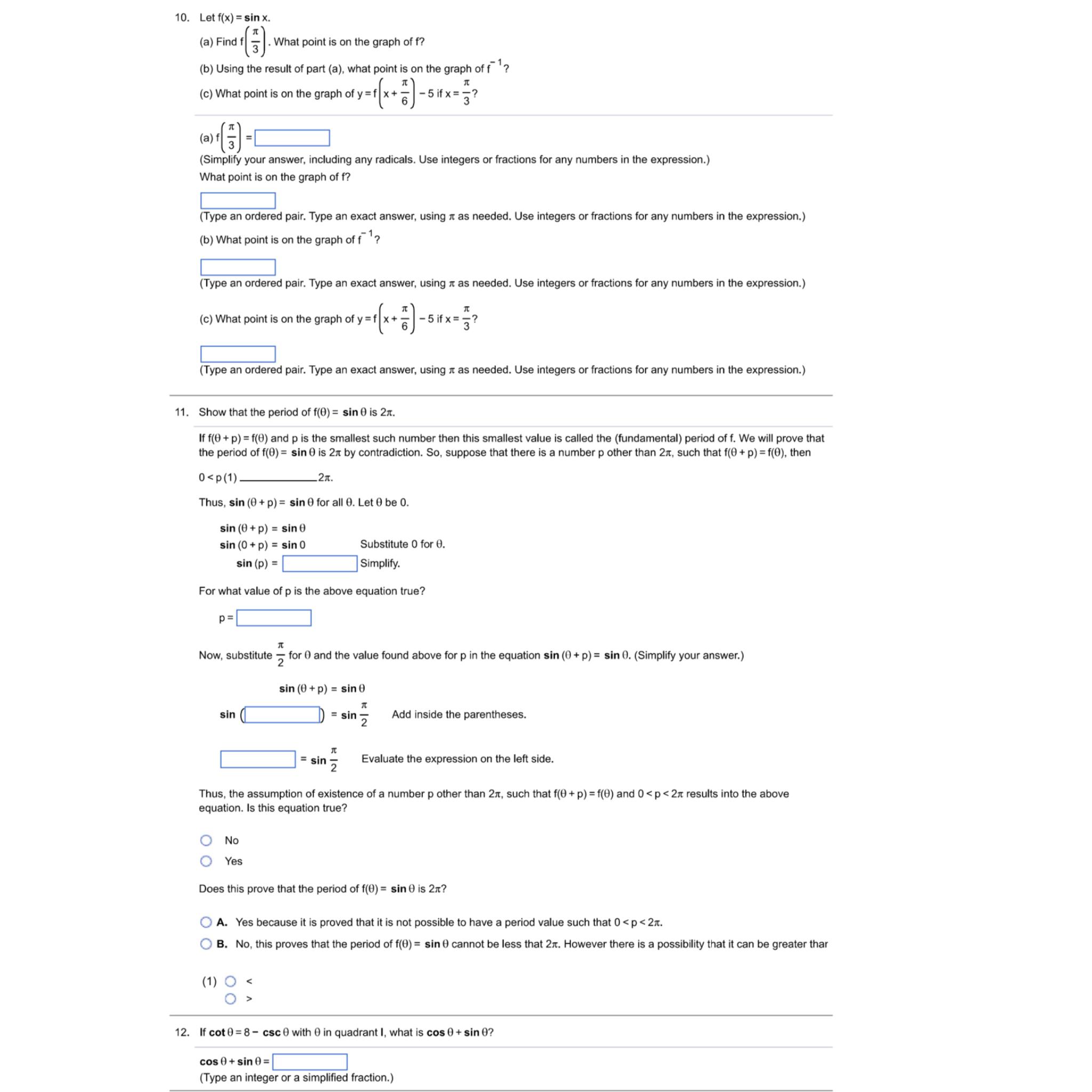 Solved Let f(x)=sinx.(a) ﻿Find f(π3). ﻿What point is on the | Chegg.com