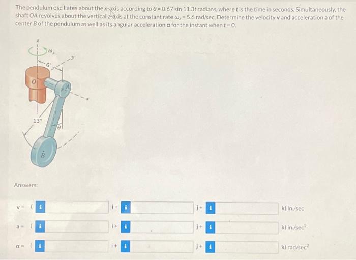 Solved The pendulum oscillates about the x-axis according to | Chegg.com