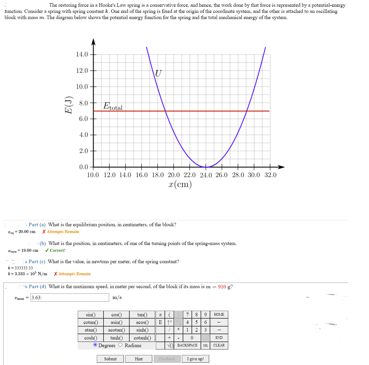 Solved Part (a) ﻿What is the equilibrium position, in | Chegg.com