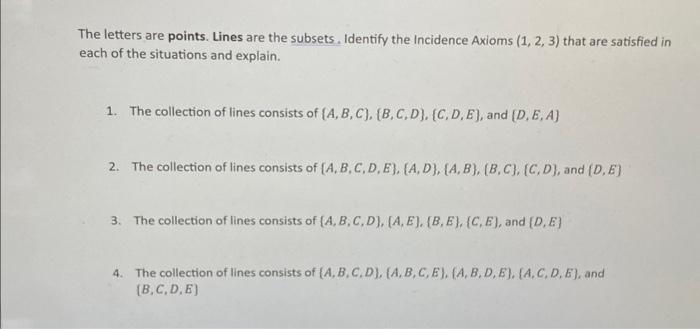 Solved The letters are points. Lines are the subsets. | Chegg.com