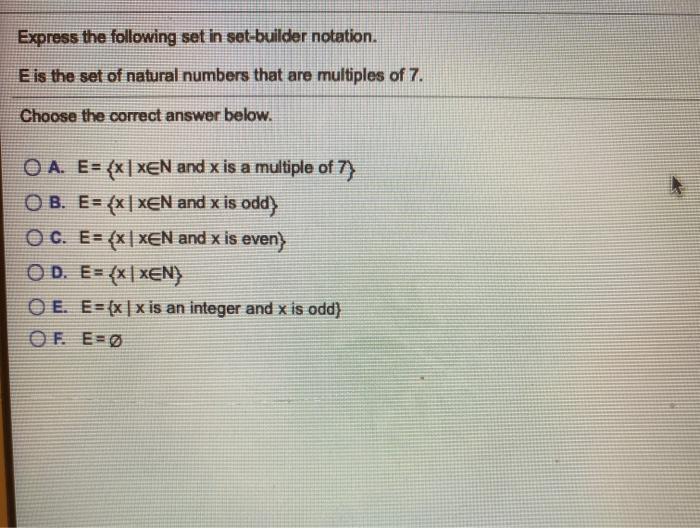 Solved Express the following set in set-builder notation. E | Chegg.com