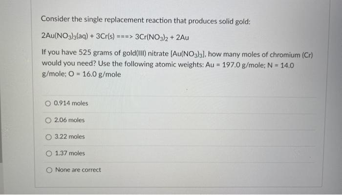 Solved Consider the single replacement reaction that | Chegg.com