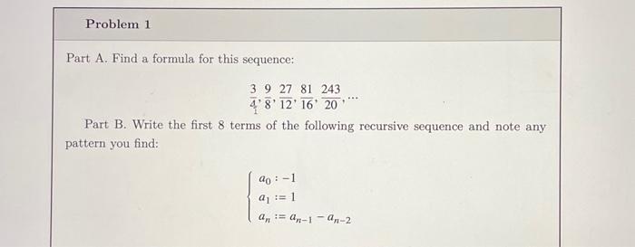 Solved Part A. Find a formula for this sequence: | Chegg.com
