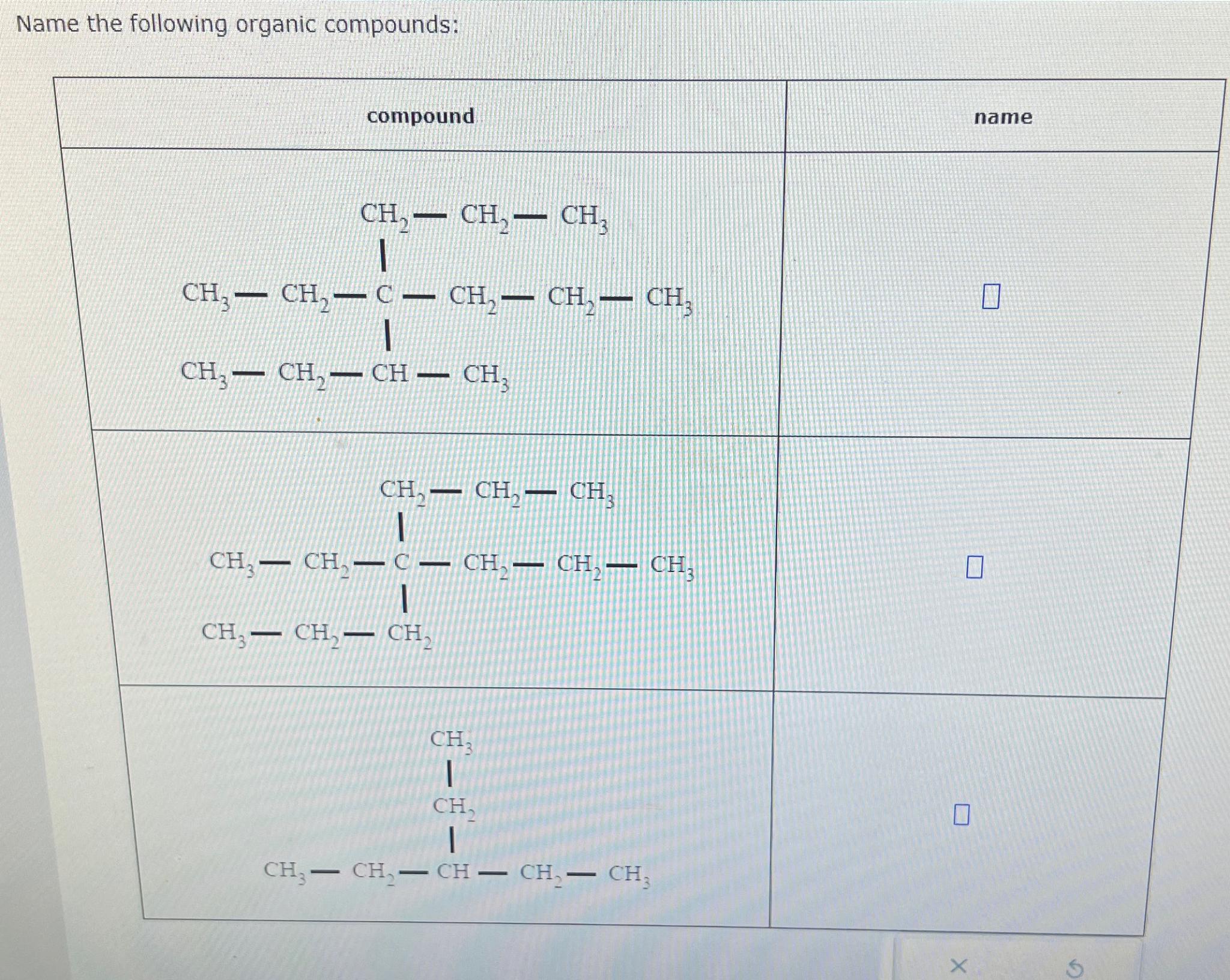 Solved Name the following organic compounds: | Chegg.com