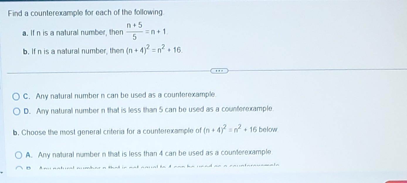 Solved Find a counterexample for each of the following. a. | Chegg.com