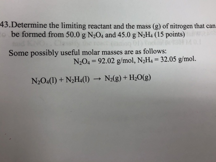 Solved 43.Determine the limiting reactant and the mass (g) | Chegg.com