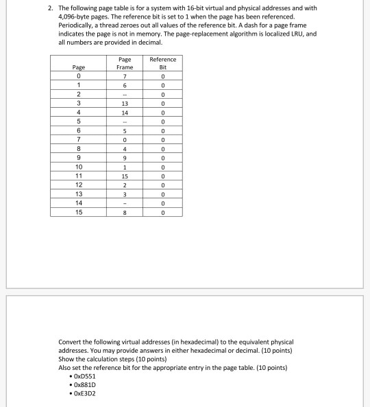 Solved 2. The following page table is for a system with | Chegg.com