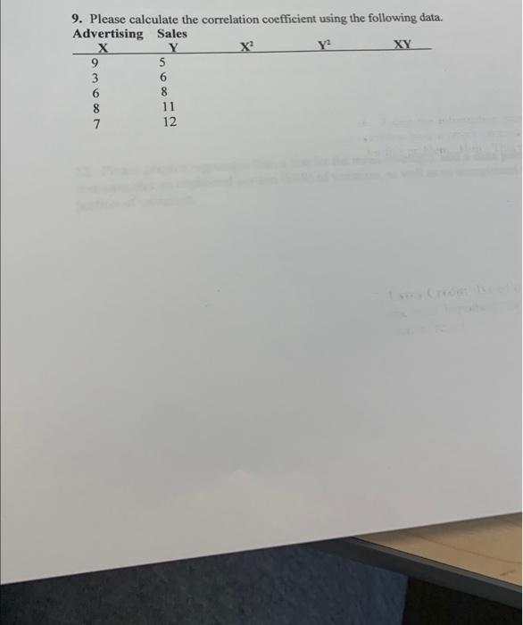 Solved 9. Please calculate the correlation coefficient using | Chegg.com