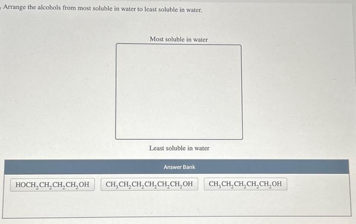 Solved Arrange the alcohols from most soluble in water to | Chegg.com