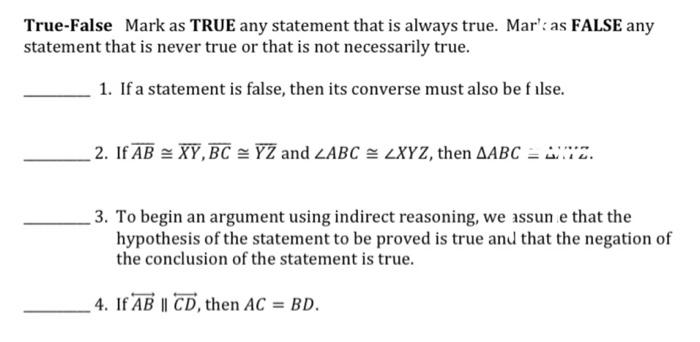 Solved True-False Mark as TRUE any statement that is always | Chegg.com