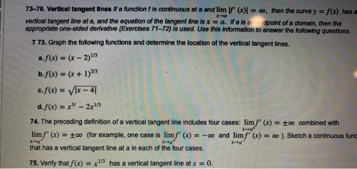 Solved 2-0 73-76. Vertical tangent lines If a function is | Chegg.com