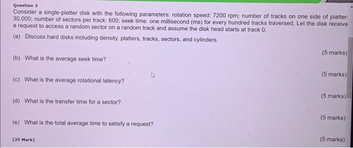 Solved Consider a single-platter disk with the following | Chegg.com
