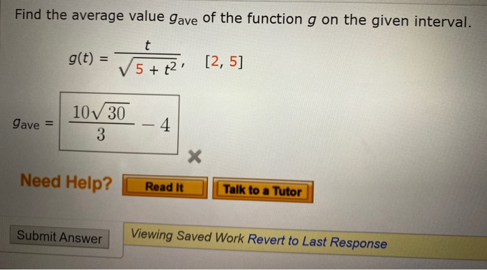Solved Find the average value gave of the function g on the | Chegg.com