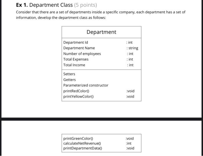 Solved Ex 1. Department Class (5 points) Consider that there | Chegg.com