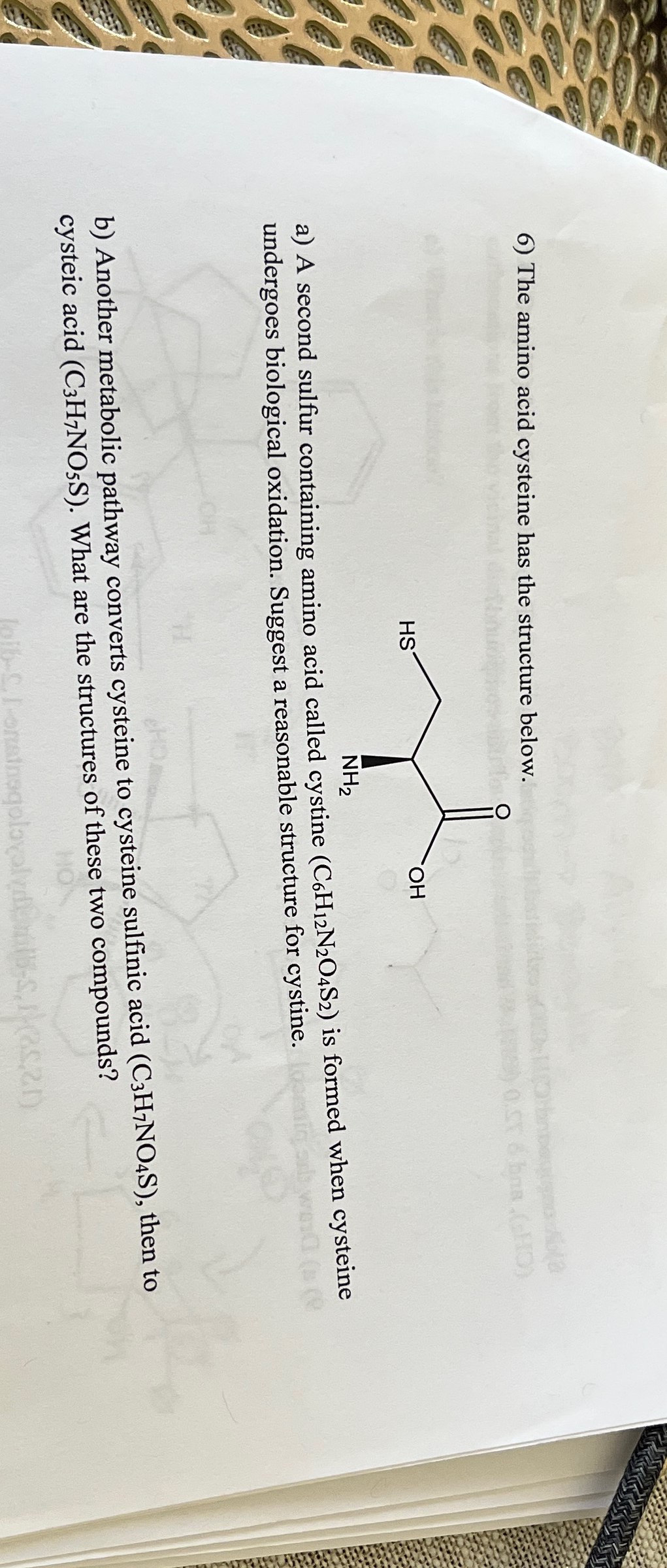 The amino acid cysteine has the structure below.a) ﻿A | Chegg.com