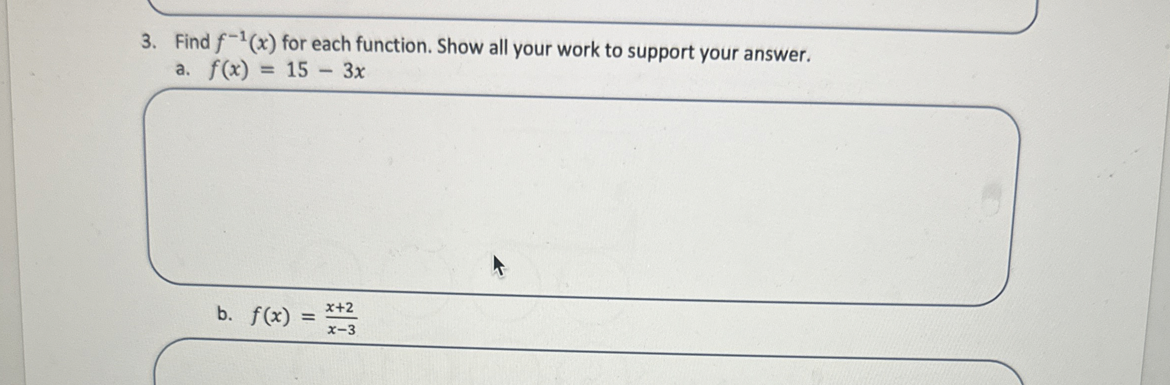 Solved Find f-1(x) ﻿for each function. Show all your work to | Chegg.com