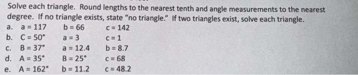 Solve each triangle. Round lengths to the nearest | Chegg.com