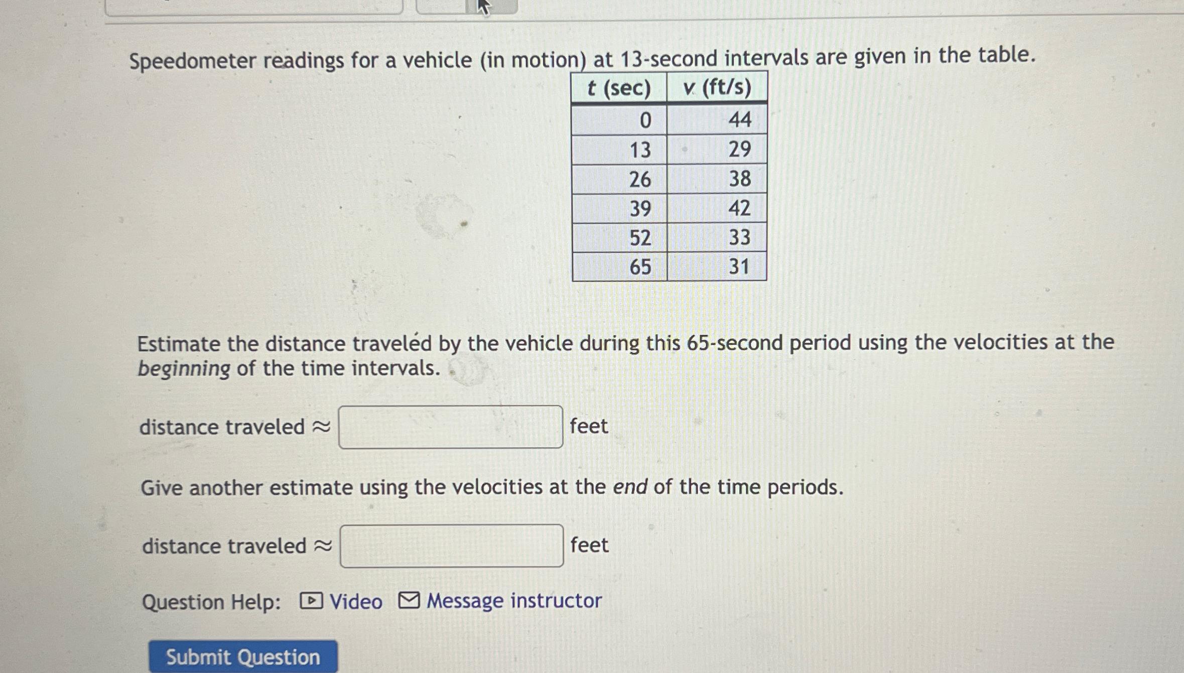 Solved Speedometer readings for a vehicle (in motion) ﻿at | Chegg.com