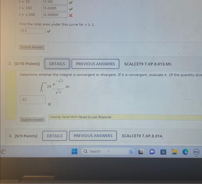 Solved t=10t=100t=1,000 Find the total area under this curve | Chegg.com