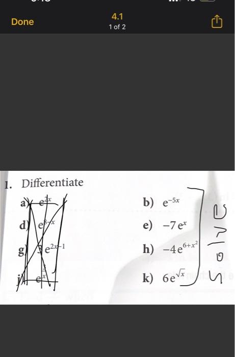 Solved Differentiate b) e−5x e) −7ex h) −4e6+x2ϑ> k) 6exl | Chegg.com