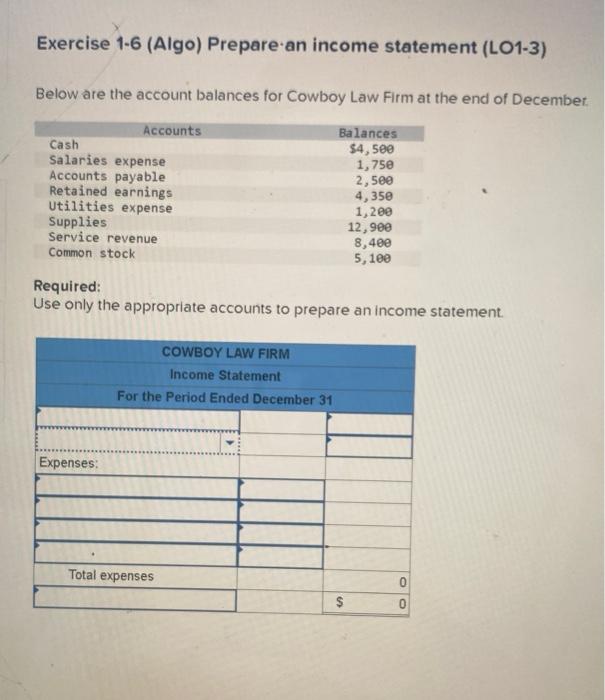 Solved Exercise 1-6 (Algo) Prepare an income statement | Chegg.com Solved Exercise 1-6 (Algo) Prepare an income statement | Chegg.com