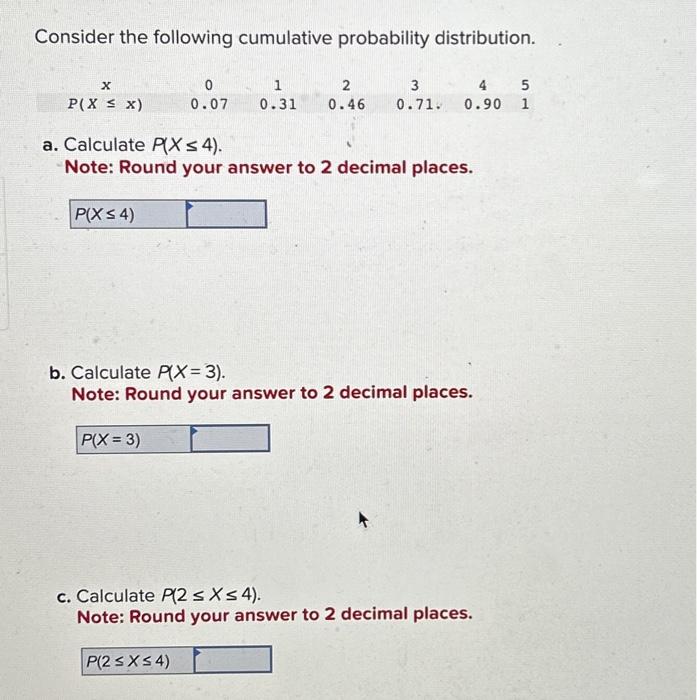 Solved Consider the following cumulative probability | Chegg.com