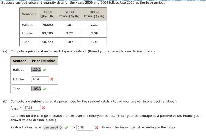 Solved Suppose seafood price and quantity data for the years | Chegg.com