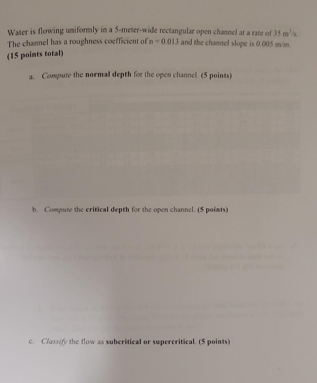 Solved Water is flowing uniformly in a 5-meter-wide | Chegg.com