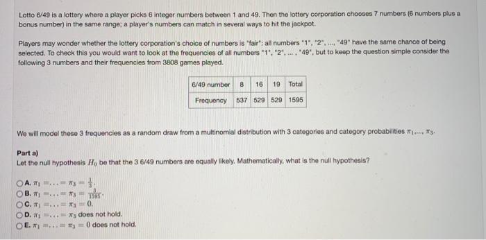 Solved Lotto 6/49 is a lottery where a player picks 6 | Chegg.com