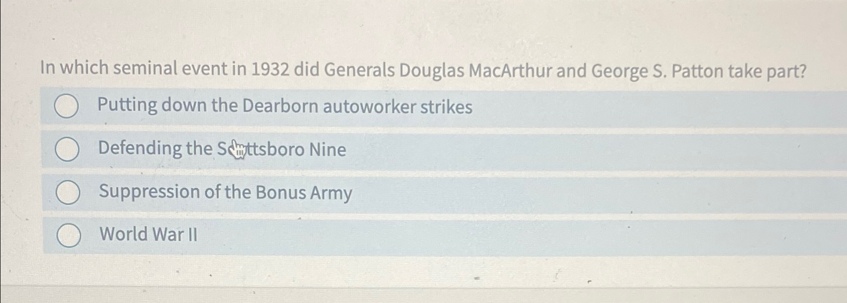 Solved In which seminal event in 1932 ﻿did Generals Douglas | Chegg.com