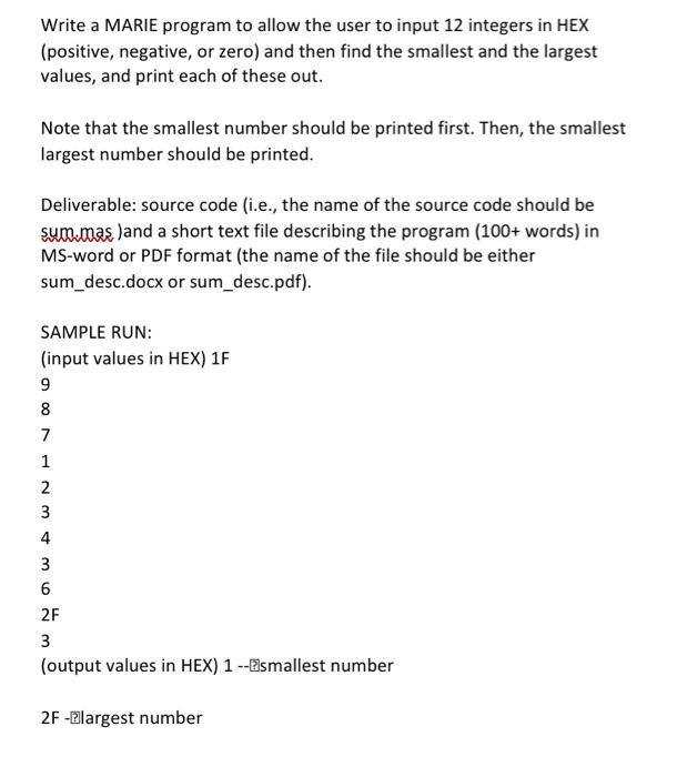 Solved Write a MARIE program to allow the user to input 12 | Chegg.com