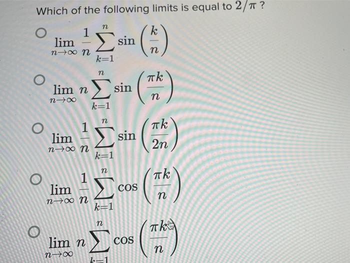 Solved Which of the following limits is equal to 2/7 ? 1 lim | Chegg.com