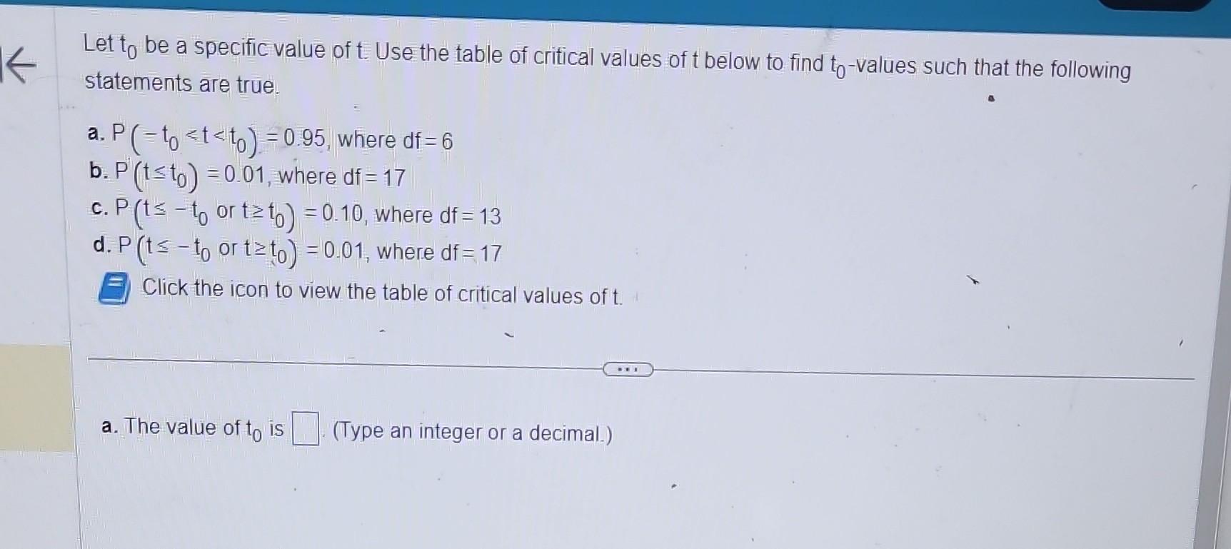 Solved Let t0 be a specific value of t. Use the table of | Chegg.com